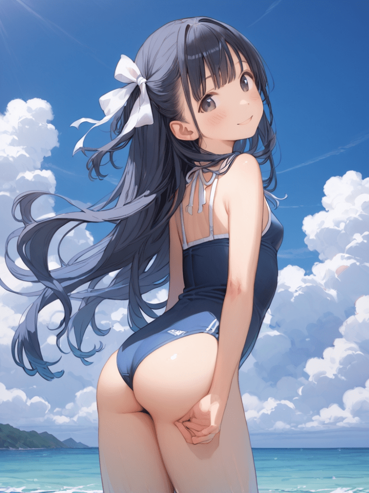 長髪〇リJ〇ちゃんのスク水後ろ姿 - じぇいまるさんのイラスト作品 - アイス(Ai.s)